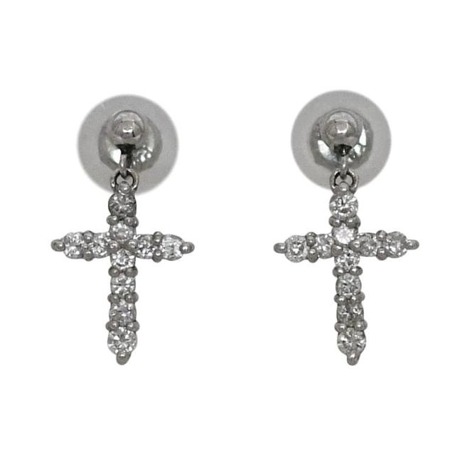 クロス ダイヤ ピアス 美品 Pt900 ダイヤモンド Pt850 Pt900 プラチナ シリコン 中古 宝石 天然ダイヤモンド メレー メレダイヤ 宝石 レディース メンズ 定番 人気 クロスピアス 普段使い シンプル 保存箱付き