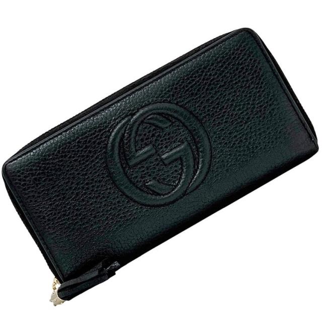 グッチ ラウンドファスナー 長財布 ブラック インターロッキング 598147 美品 財布 レザー 中古 1147 GUCCI GG ロゴ フリンジ ファスナー ロング ウォレット 黒 メンズ レディース 男女兼用 定番 人気 シンプル