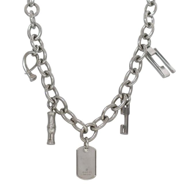 グッチ ネックレス 5チャーム シルバー 新品 仕上げ済み 美品 Ag 925 Sランク GUCCI チェーン プレート バンブー Ｇ アクセサリー 銀 メンズ レディース 5ピース ジュエリー チェーンネックレス 鎖 ロゴチャーム 定番