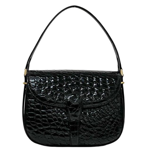 ルーシーサンクレール セミショルダーバッグ ブラック 美品 クロコダイル 本革 中古 LUCIE SAINT CLAIR クロコ 黒 肩掛け フラップ クロコレザー リアルレザー ワニ革 レディース 女性 定番 人気 ハンドバッグ