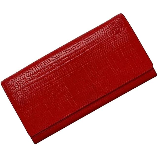 ロエベ 二つ折り 長財布 レッド リネン 10188K98 財布 美品 レザー 中古 061509 LOEWE ホック ロゴ 赤 レディース メンズ 男女兼用 定番 人気 シンプル ヴィンテージ 小銭入れ有 ロング ウォレット アナグラム