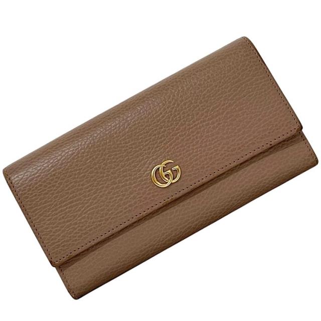 グッチ 二つ折り 長財布 ピンクベージュ マーモント 456116 財布 レザー 中古 520981 GUCCI GG ロゴ ホック レディース メンズ 定番 人気男女兼用 シンプル 革財布 ロゴ金具 ゴールド金具 ヴィンテージ ブランド