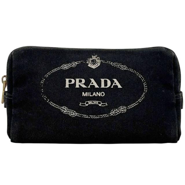 プラダ ポーチ ブラック NERO TALCO カナパ 1NA693 小物入れ キャンバス 中古 42 PRADA ロゴポーチ ファスナー コスメ 化粧ポーチ 黒 ロゴプリント メンズ レディース 男女兼用 シンプル 定番 人気