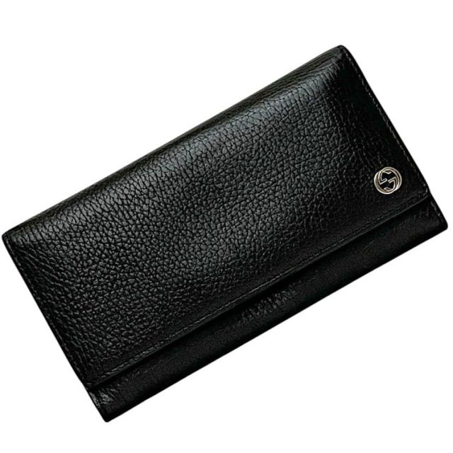 グッチ 二つ折り 長財布 ブラック インターロッキング 449279 財布 レザー 中古 496334 GUCCI GG 黒 ロゴ ホック ロング ウォレット メンズ レディース ゴールド金具 ロゴ金具 定番 人気 シンプル ヴィンテージ