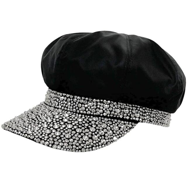 プラダ キャスケット ブラック NERO RE-NYLON 1HC551 美品 Ｓサイズ ナイロン ラインストーン 中古 131 PRADA 衣類 黒 帽子 つば ストーン キラキラ レディース メンズ 定番 人気 シンプル アパレル