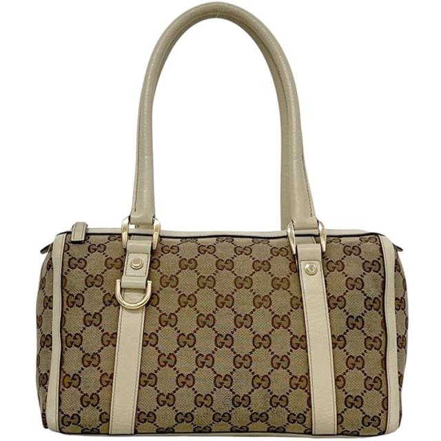 グッチ ミニ ボストンバッグ ベージュ ホワイト アビー 130942 美品 キャンバス レザー 中古 1669 GUCCI ハンドバッグ GGキャンバス ファスナー メンズ レディース 男女兼用 定番 人気 ヴィンテージ バッグ ロゴ
