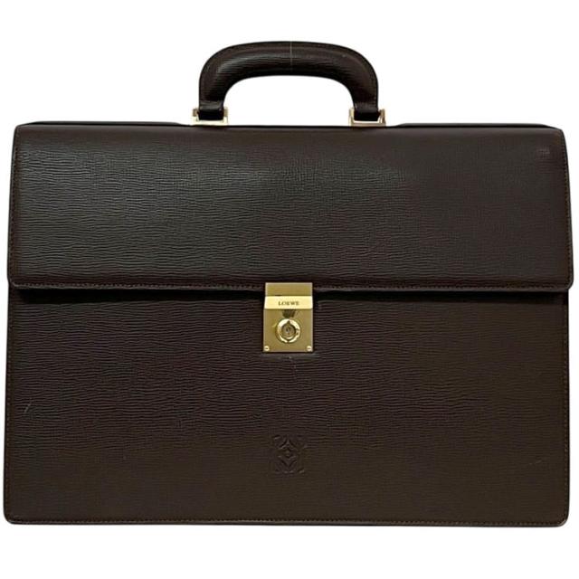 ロエベ ビジネスバッグ ブラウン アナグラム 美品 書類バッグ レザー 中古 L21 LOEWE 自立 ビジネス ブリーフケース フラップ 鍵付き ロゴ刻印 茶色 メンズ 男性 ゴールド金具 ロゴ刻印 シンプル ヴィンテージ ロゴ