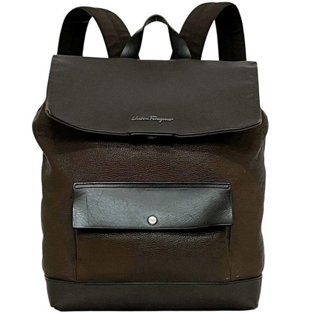 サルヴァトーレフェラガモ バックパック ブラウン 美品 リュック レザー 中古 FB-24 9817 Salvatore Ferragamo 革 リュックサック 大容量 ヴィンテージ シンプル 旅行 茶色 メンズ レディース 男女兼用
