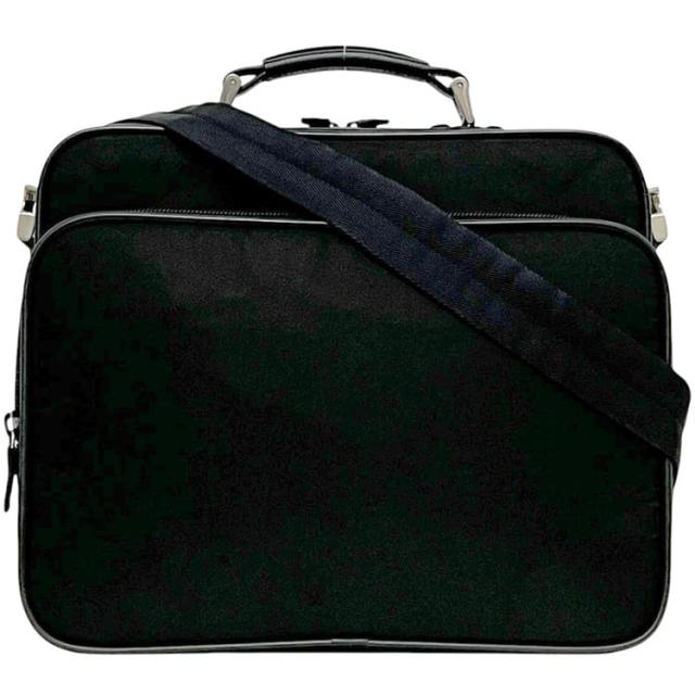 プラダ メッセンジャー バッグ ブリーフケース ブラック NERO テスート 美品 2way ナイロン レザー 中古 140 PRADA 三角 黒 ロゴ プレート ファスナー 大容量 クロスボディ 旅行 出張 ビジネスバッグ メンズ
