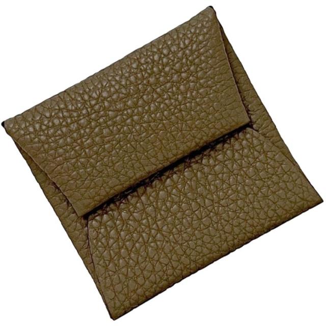 エルメス ケース バスティア ベージュ グレー エトゥープ 美品 小銭入れ レザー トゴ 中古 □Ｆ刻印 HERMES ホック ミニ 財布 コンパクト 箱付き メンズ レディース 定番 人気 シンプル 革財布 スクエア ヴィンテージ