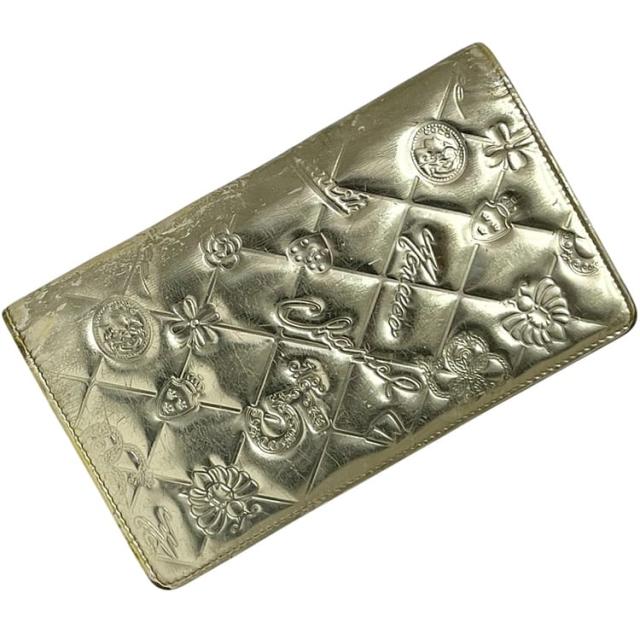 シャネル 二つ折り 長財布 ゴールド アイコン シンボルチャーム A37151 財布 11番台 パテント レザー 中古 11939509 CHANEL ギャランティカード有 金色 ロゴ マトラッセ NO5 アイコンライン ココマーク