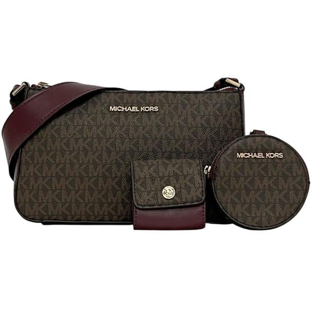 マイケルコース ショルダーバッグ ジェットセット ブラウン ボルドー 35S1GTVC3B 美品 ポーチ付き PVC レザー 中古 MICHAEL KORS クロスボディ 茶色 ポーチ付き ファスナー レディース 定番 人気 斜め掛け