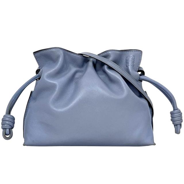 ロエベ ショルダーバッグ フラメンコ ブルー グレー 美品 レザー 中古 052101 LOEWE クロスボディ フラメンコクラッチ ミニ 巾着 バッグ 斜め掛け レディース 女性 定番 人気 シンプル 巾着ショルダー 本革 軽い 軽量