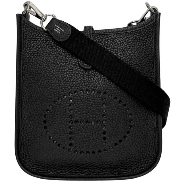 エルメス ショルダーバッグ エヴリン TPM ブラック ミニ 美品 レザー トリヨンクレマンス 中古 U刻印 HERMES Ｐ金具 黒 クロスボディ ミニバッグ パンチング ロゴ Ｈ マーク レディース 定番 人気 シンプル 斜め掛け
