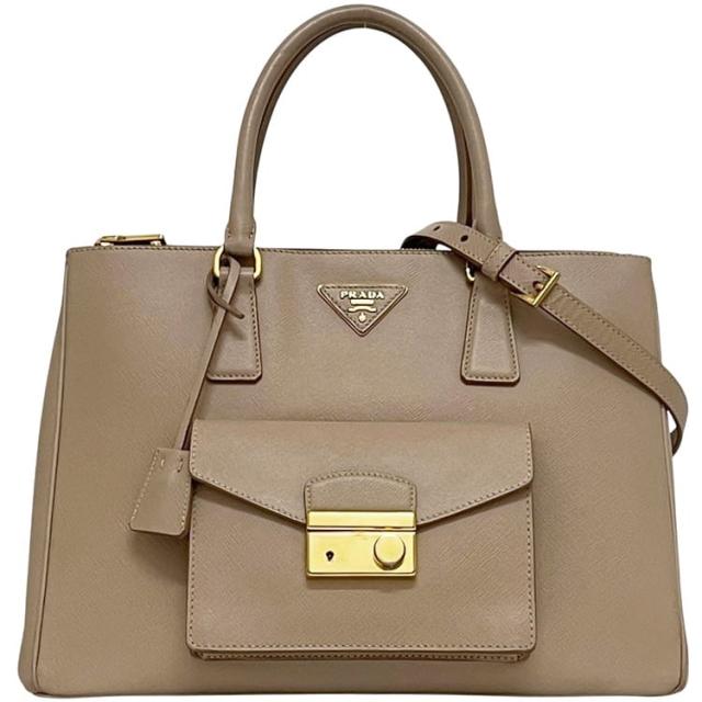 プラダ 2way バッグ ベージュ CAMMEO BN2674 美品 サフィアーノ レザー 中古 7 PRADA 自立 ファスナー ショルダーバッグ 斜め掛け ハンドバッグ レディース 定番 人気 ゴールド金具 シンプル トップハンドル