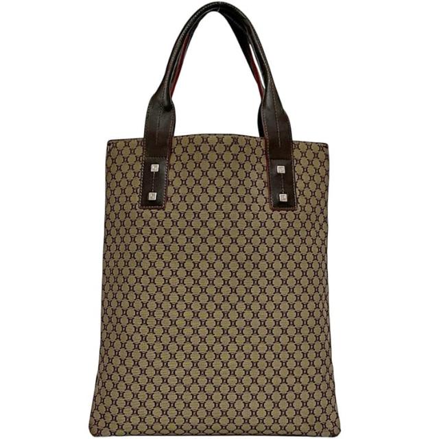 セリーヌ トートバッグ ベージュ ブラウン マカダム 軽い ナイロン レザー 中古 ST 00/36 CELINE ロゴ 総柄 縦長 書類 a4 茶色 メンズ レディース 定番 人気シンプル ヴィンテージ キャンバスバッグ 通勤 通学