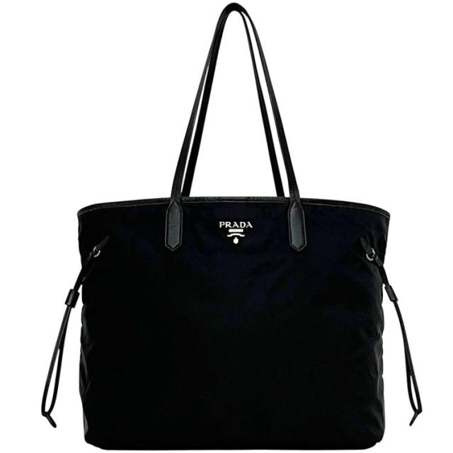 プラダ トートバッグ ブラック NERO テスート BR3923 美品 ナイロン サフィアーノ レザー 中古 53 PRADA 軽い 大容量 肩掛け ロゴ金具 シンプル 黒 軽量 メンズ レディース 定番 人気 シルバー金具 書類