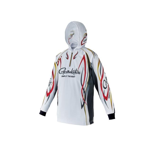 がまかつ GM3736 2WAYプリントジップシャツフーディ ホワイト LL　【釣具　釣り具】