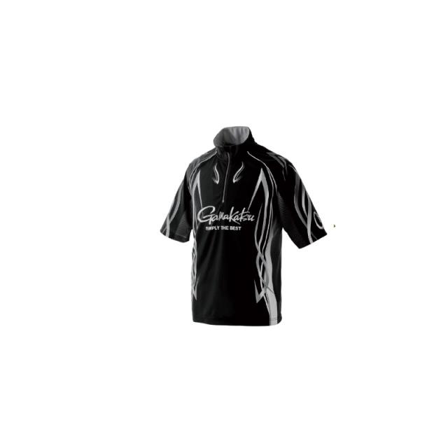 がまかつ GM3735 2WAYプリントジップシャツ (半袖) ブラック/シルバー L