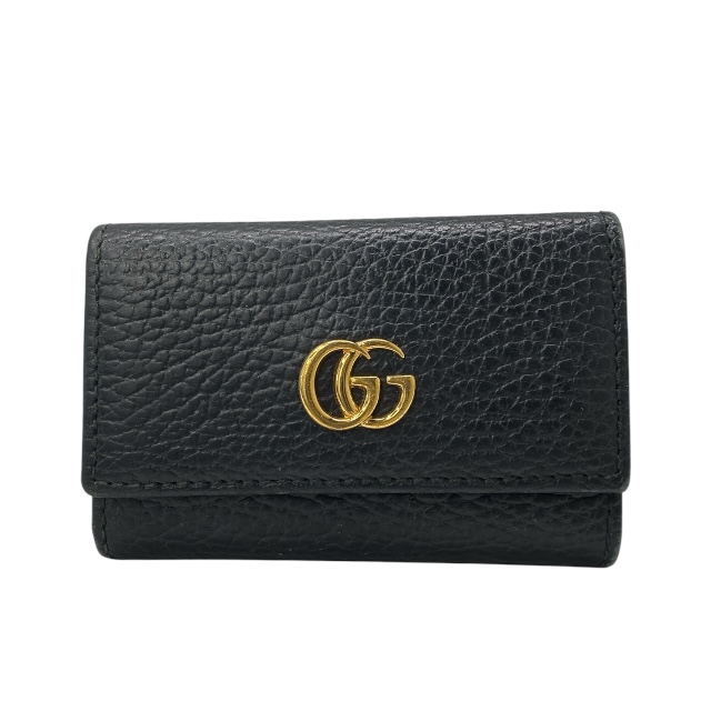 GUCCI グッチ 456118 GGマーモント 6連 キーケース キーリング ダブルG GG レザー ブラック 黒 ゴールド金具 中古 メンズ