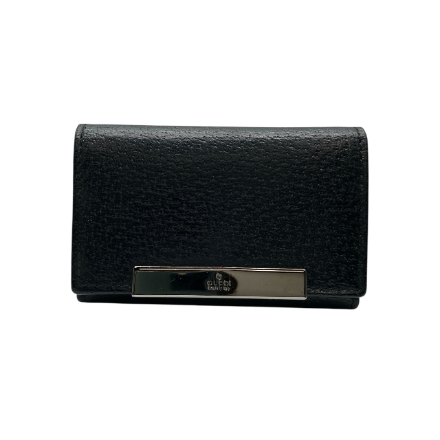 GUCCI グッチ 332184 6連 キーケース キーフック ロゴプレート シルバー ブラック レザー