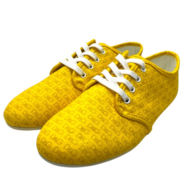 ドルチェ&ガッバーナ D&G CS1007 ローカットスニーカー シューズ 総柄 ロゴ キャンバス イエロー DOLCE＆GABBANA [サイズ 6(約25cm)]