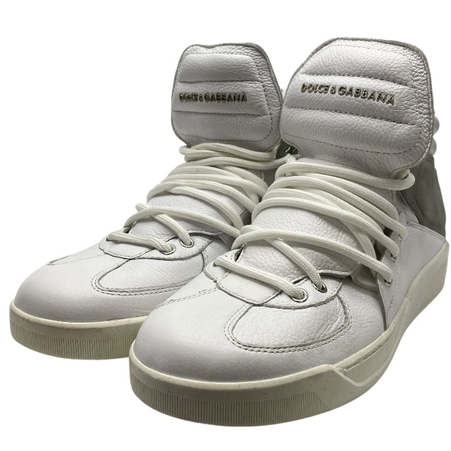 ドルチェ&ガッバーナ CS1234 ドルガバ D&G ハイカット スニーカー ロゴ レザー ホワイト グレー DOLCE＆GABBANA[サイズ7(約26cm)