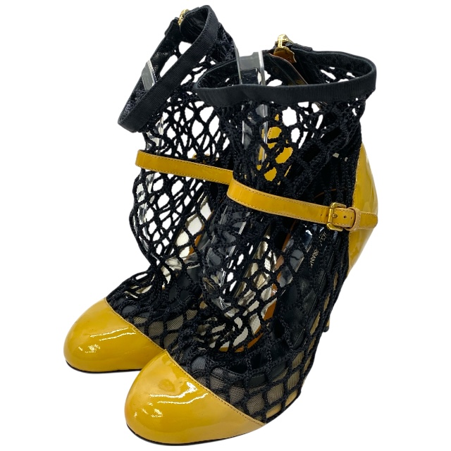 ドルチェ&ガッバーナ 13367 ドルガバ ハイヒール パンプス メッシュ ショート ブーツ イエロー ブラック DOLCE&GABBANA サイズ36(約23cm)]