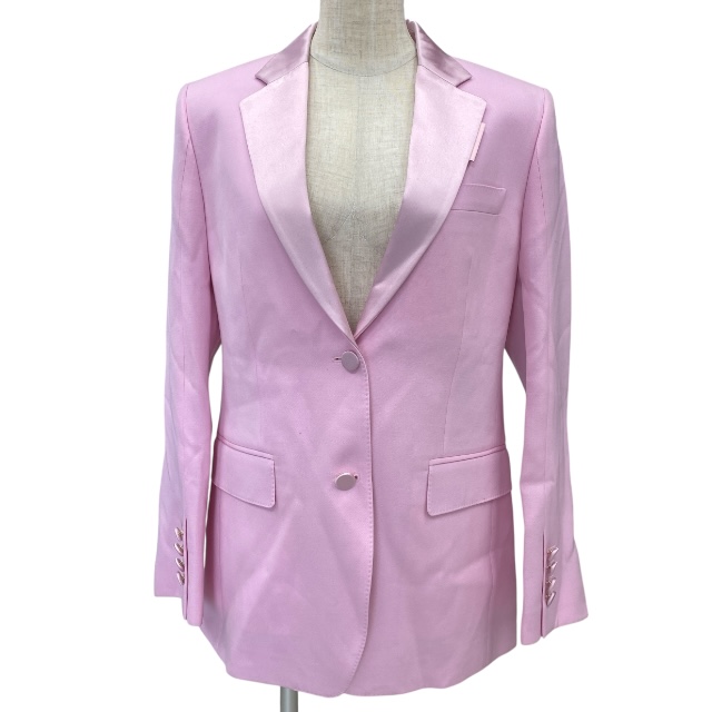 未使用 バーバリー 8039339 サテン テーラード ジャケット アウター ウール シルク ピンク BURBERRY [サイズ 40]