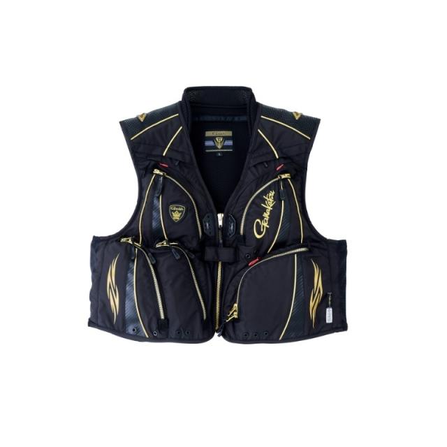 がまかつ GM2323 ウィンドストッパーハーフメッシュベスト L ブラックｘブラック