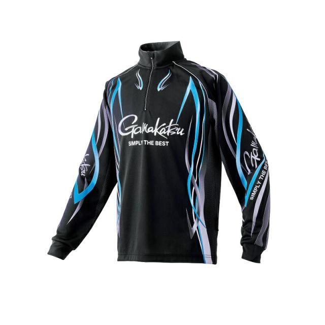 がまかつ GM3734 2WAYプリントジップシャツ (長袖) ブラック/ブルー 5L