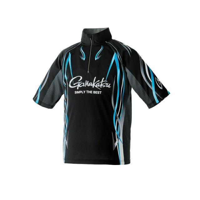 がまかつ GM3735 2WAYプリントジップシャツ (半袖) ブラック/ブルー LL