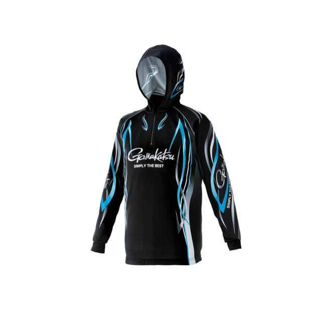 がまかつ GM3736 2WAYプリントジップシャツフーディ ブラック/ブルー 7L