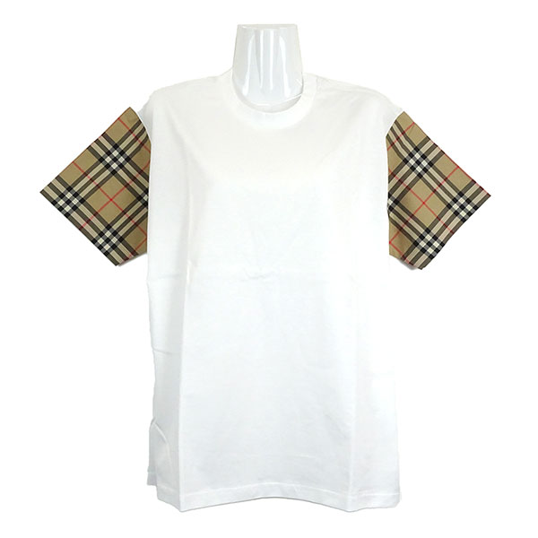 バーバリー Tシャツ レディース BURBERRY チェックスリーブ コットンTシャツ ホワイト 8042716 A1464 サイズS