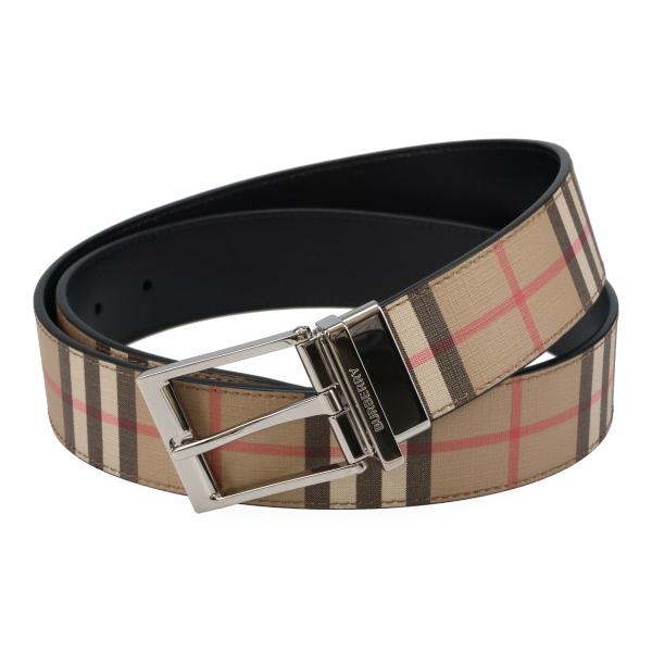 バーバリー ベルト メンズ BURBERRY チェックアンドレザー リバーシブルベルト 8052781 ベージュ+ブラック サイズ90cm