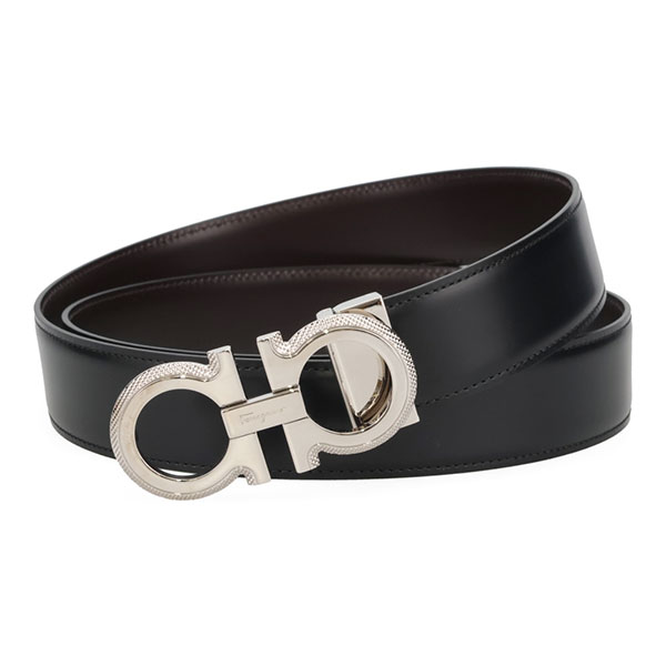 フェラガモ ベルト メンズ FERRAGAMO ガンチーニ リバーシブルベルト 670141 754465 シルバーバックル ブラック+ダークブラウン 110cm