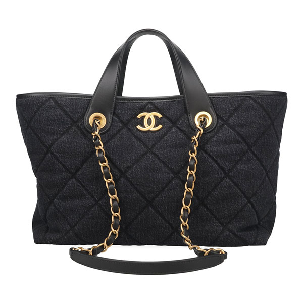 シャネル バッグ レディース CHANEL ドーヴィル カバトート AS6007 B22947 94305 ブラックデニム マットゴールド金具