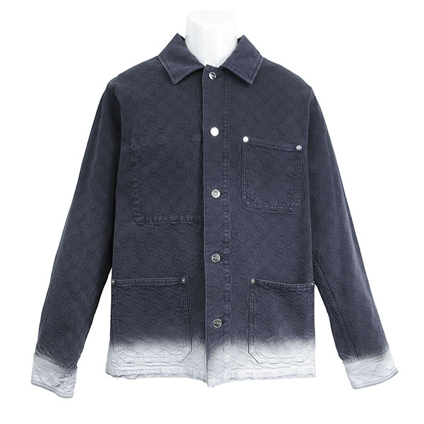 グッチ ジャケット メンズ GUCCI GGブリーチドコットンデニム ジャカードシャツ 828126 XDDBB 4632 グラデーション サイズ46 Mサイズ相当