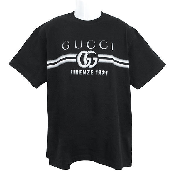 グッチ Tシャツ メンズ GUCCI プリント コットンジャージーTシャツ 785345 XJGKJ 1070 ブラック サイズM