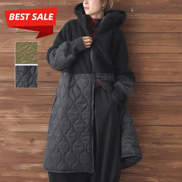 ボア キルティング 中綿コート レディース ロングコート あったか 防寒 アウター ボアニットドッキング 袖裏地あり 冬