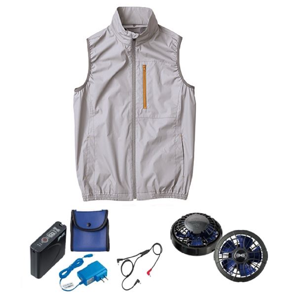 KU92140 空調服 R ポリエステル製 遮熱 タチエリ ベスト FAN2400SPBB・RD9261・LISUPER1セット シルバー 3L