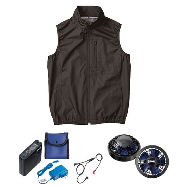 KU92140 空調服 R ポリエステル製 遮熱 タチエリ ベスト FAN2400SPBB・RD9261・LISUPER1セット ブラック 3L