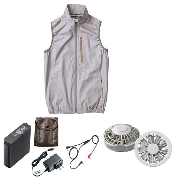 KU92140 空調服 R ポリエステル製 遮熱 タチエリ ベスト FAN2200G・RD9261・LIPRO2セット シルバー 4L