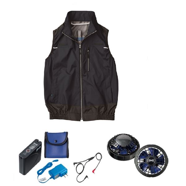 KU92120 空調服 R ポリエステル製 遮熱フルハーネス仕様ベスト FAN2400SPBB・RD9261・LISUPER1セット ダークブルー LL