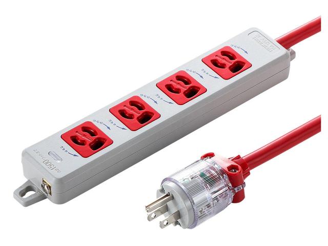 SANWASUPPLY サンワサプライ 医用接地プラグ付き電源タップ(3P・4個口・レッド・3m)(TAP-HPM4-3R)（沖縄・離島配送不可）