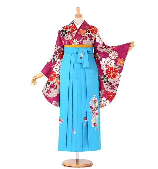 往復送料無料 全部揃って安心 大学 高校 小学生  2泊3日 卒業式袴 レンタル セット 赤紫地 No.055-0257-L/2L/3L