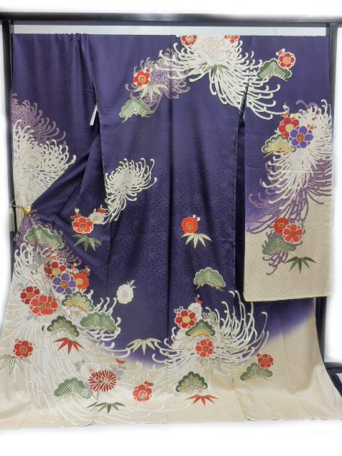 豪華 正絹 振袖 仕立て付 紫地 乱菊 梅 柄 no2911
