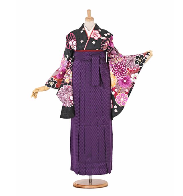 往復送料無料 全部揃って安心 大学 高校 小学生  2泊3日 卒業式袴 レンタル セット 黒地 No.055-0092