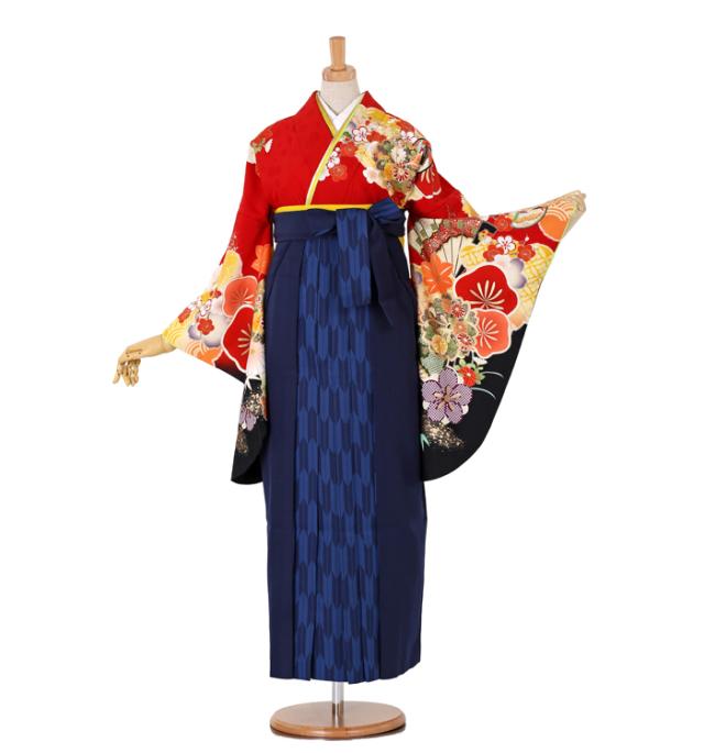 往復送料無料 全部揃って安心 大学 高校 小学生  2泊3日 卒業式袴 レンタル セット 赤地 No.055-0018