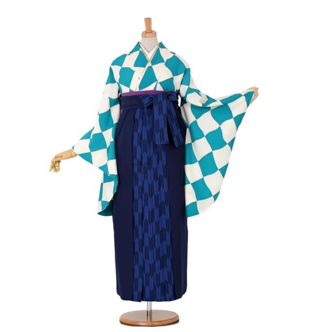 往復送料無料 全部揃って安心 大学 高校 小学生  2泊3日 卒業式袴 レンタル セット シアン地 No.055-0025
